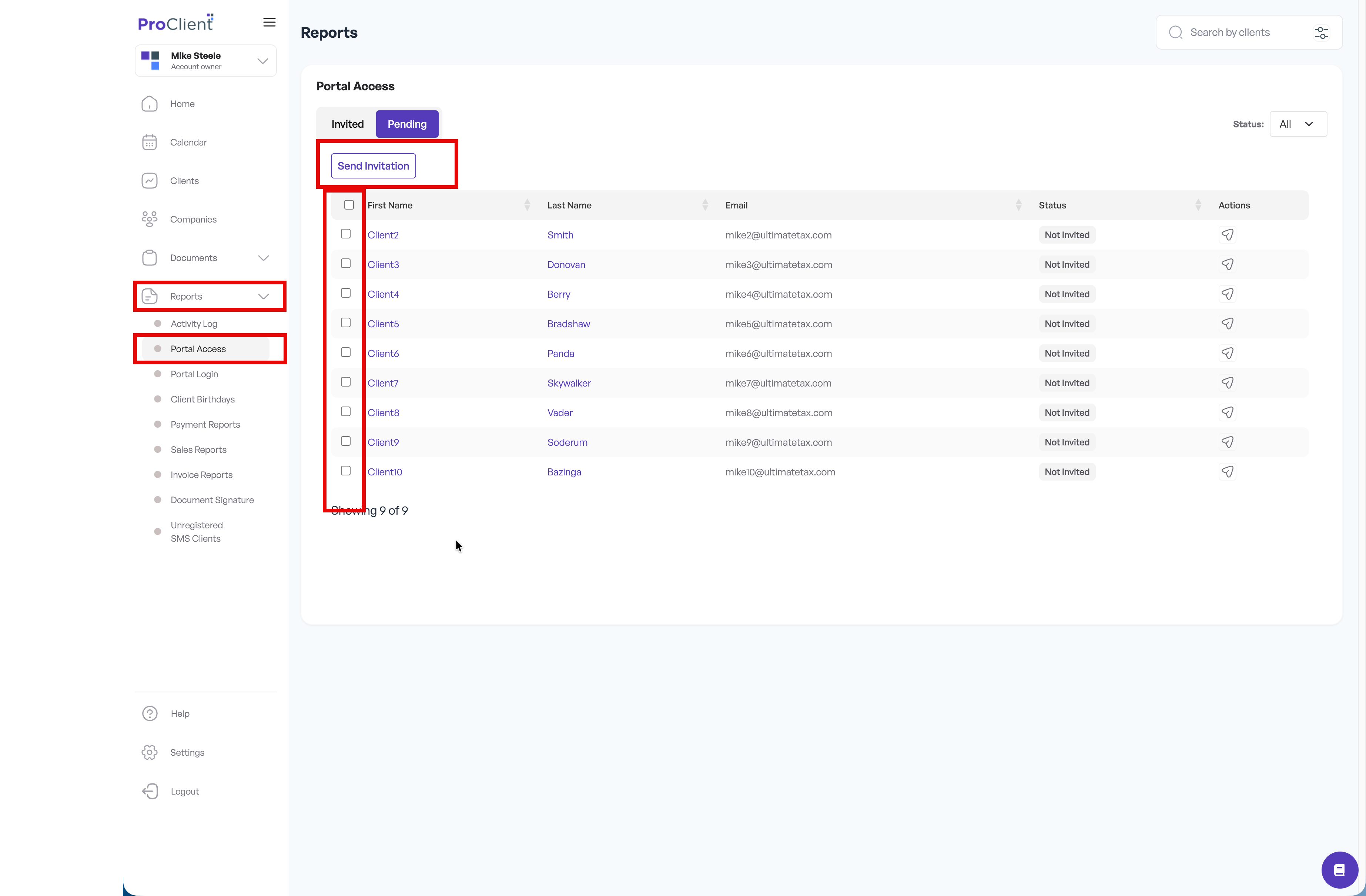 Send Client Portal Access – ProClient