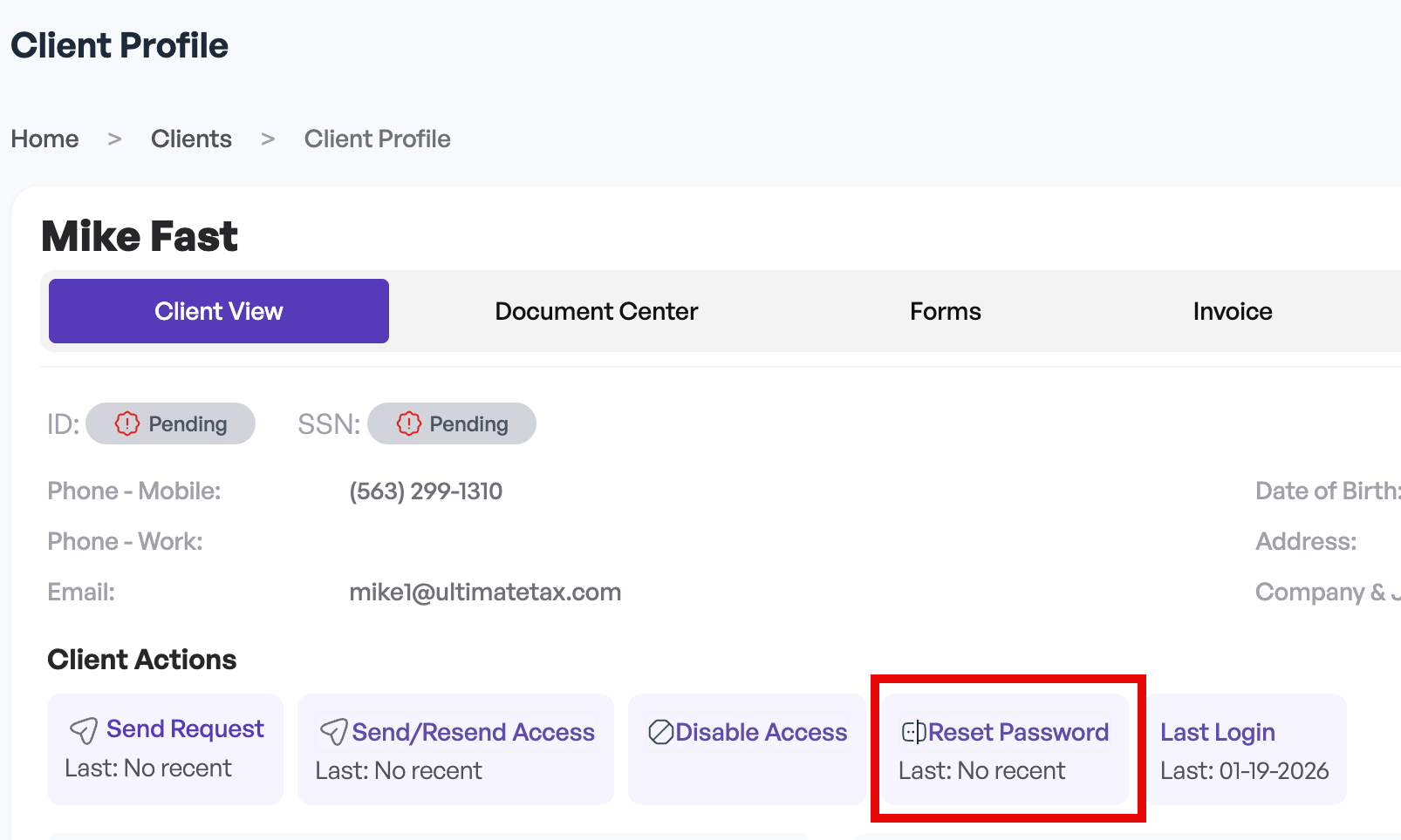 Reset Client Portal Password – ProClient